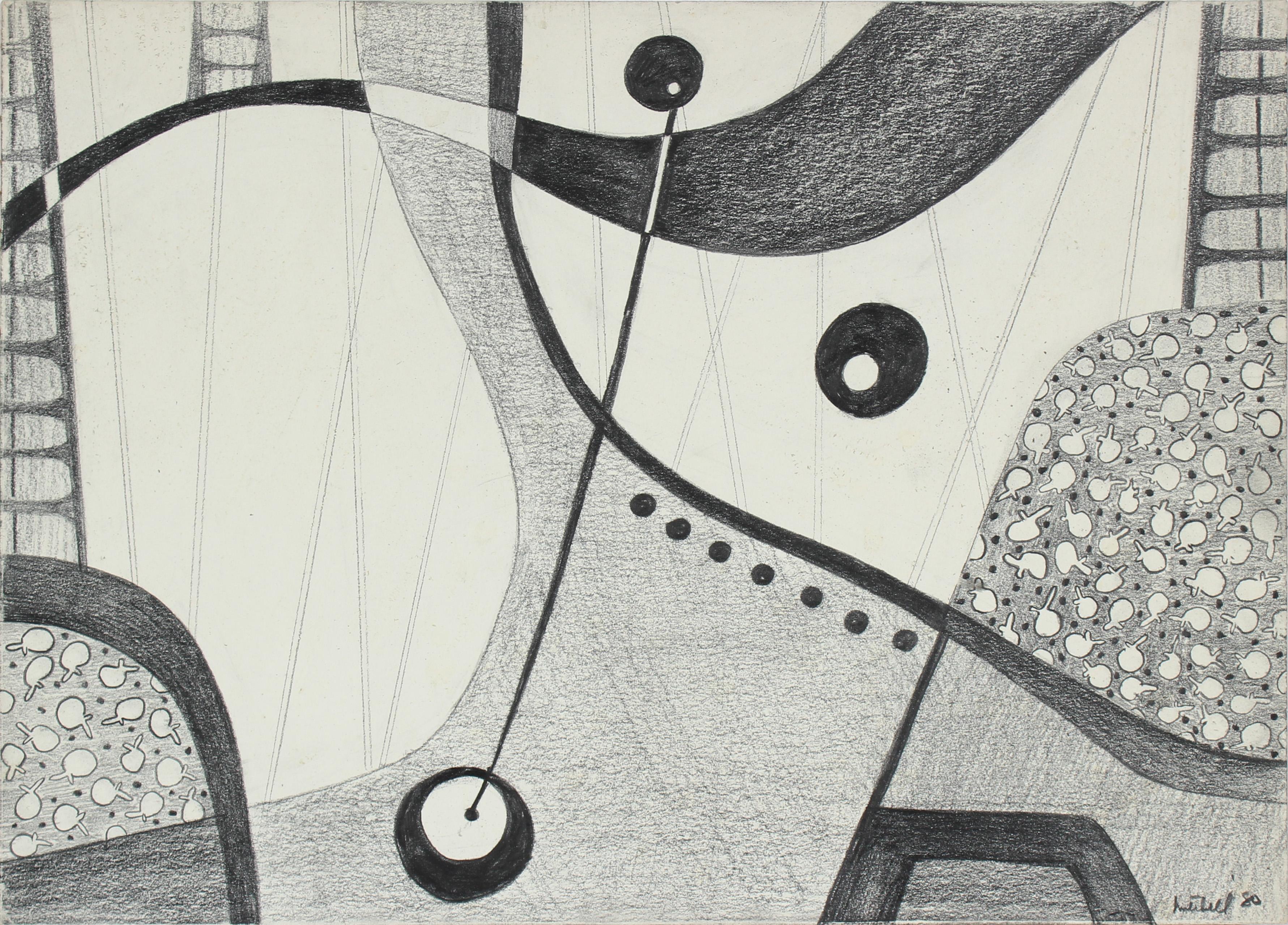 Jane Mitchell - Monochromatic Abstract in Graphite, Circa 1970s For ...