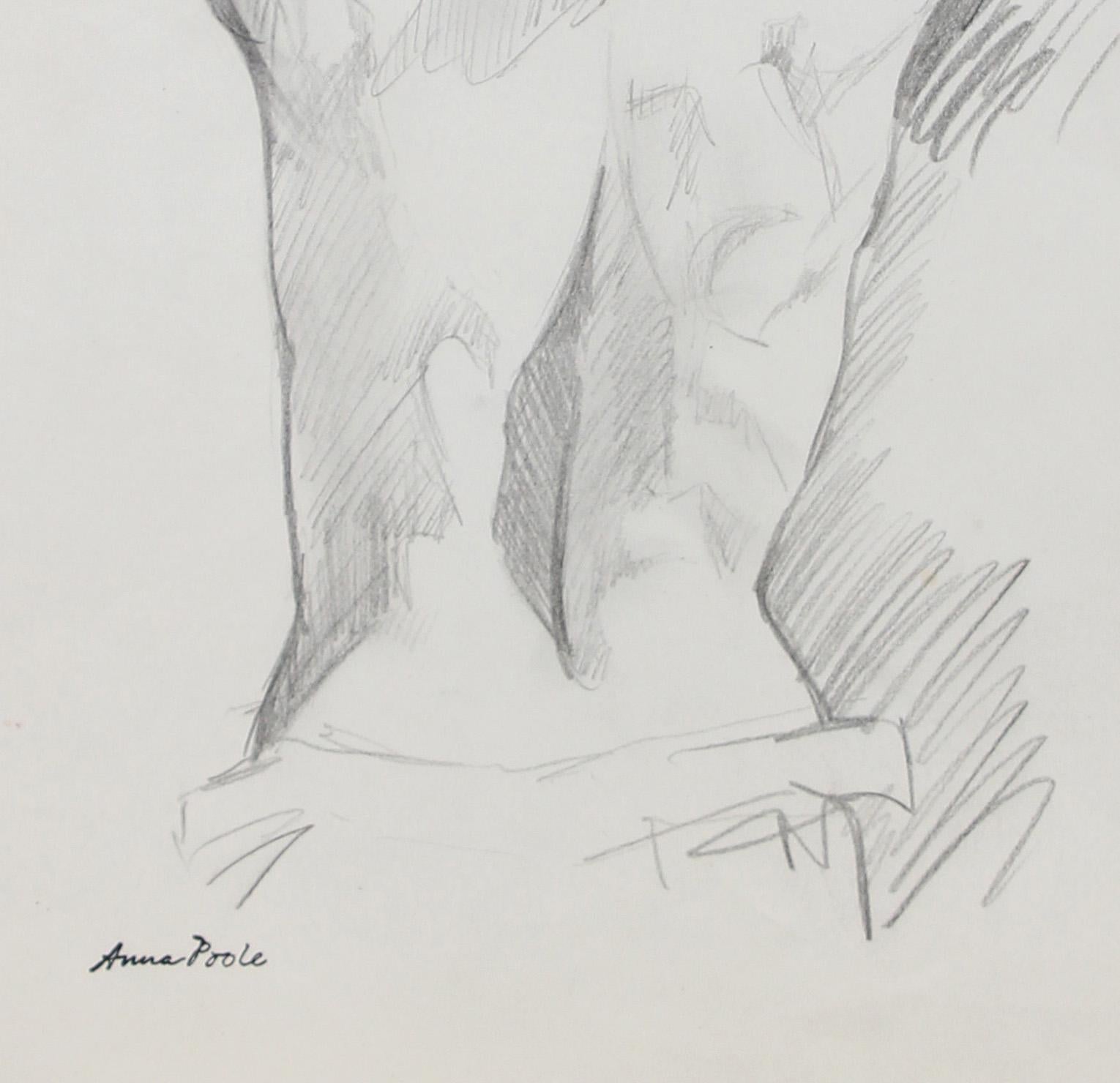Anna Poole - Figure from Behind, Graphite on Paper Drawing, Late 20th ...