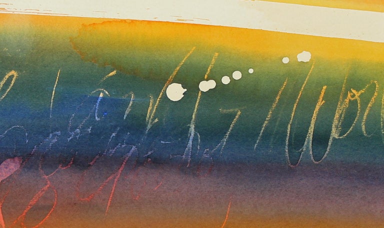 Hugh Wiley - Colorful Abstracted Text Late 20th Century Watercolor For ...
