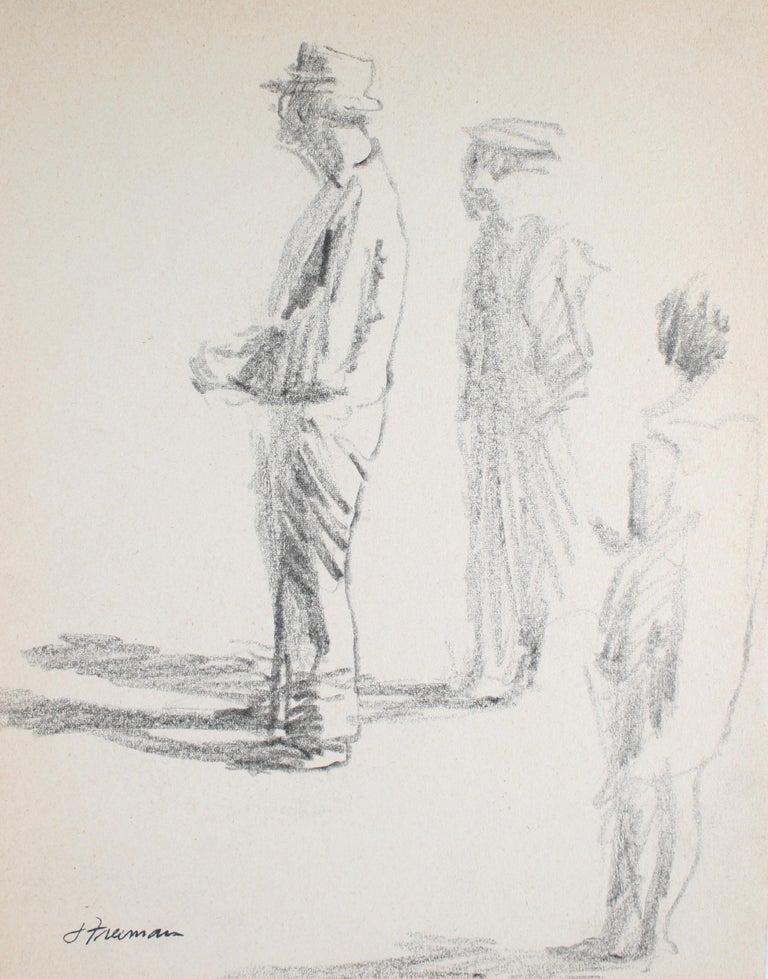 Jack Freeman - Figures in Late Afternoon Mid 20th Century Graphite For ...