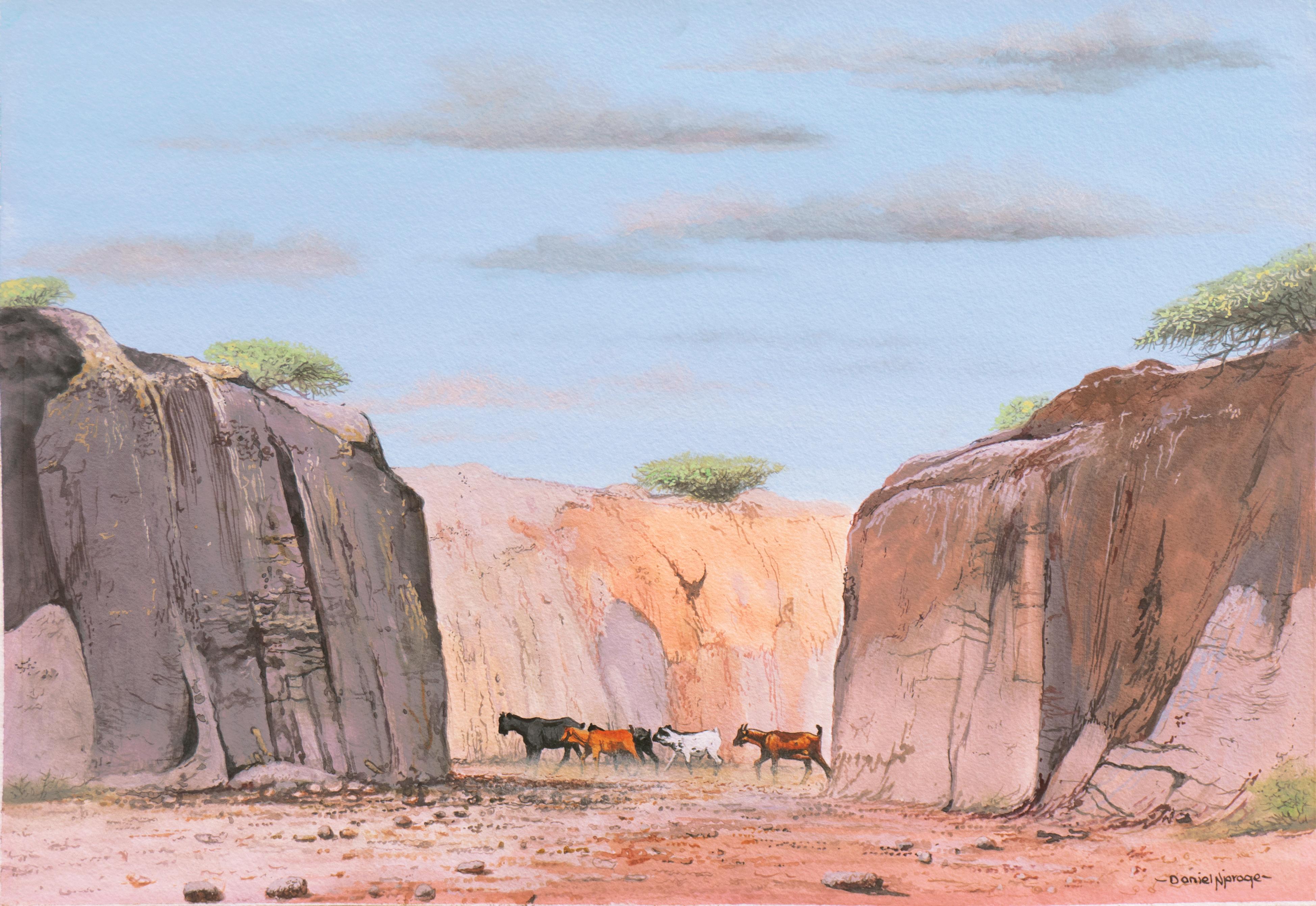 Unknown - France 19th Century, Peasants and donkeys at the fountain in Italy, watercolor For ...