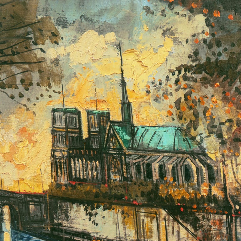 Friedman - 'Sunset over Notre-Dame', French Post-Impressionist Oil, Île ...