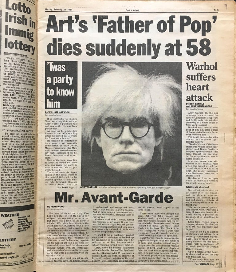 (after) Andy Warhol - Andy Warhol 'Pop Art's King Dies' (New York Daily ...