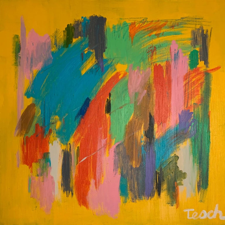 Mike Tesch - Splashes of color on Yellow- 36 x 36 For Sale at 1stDibs