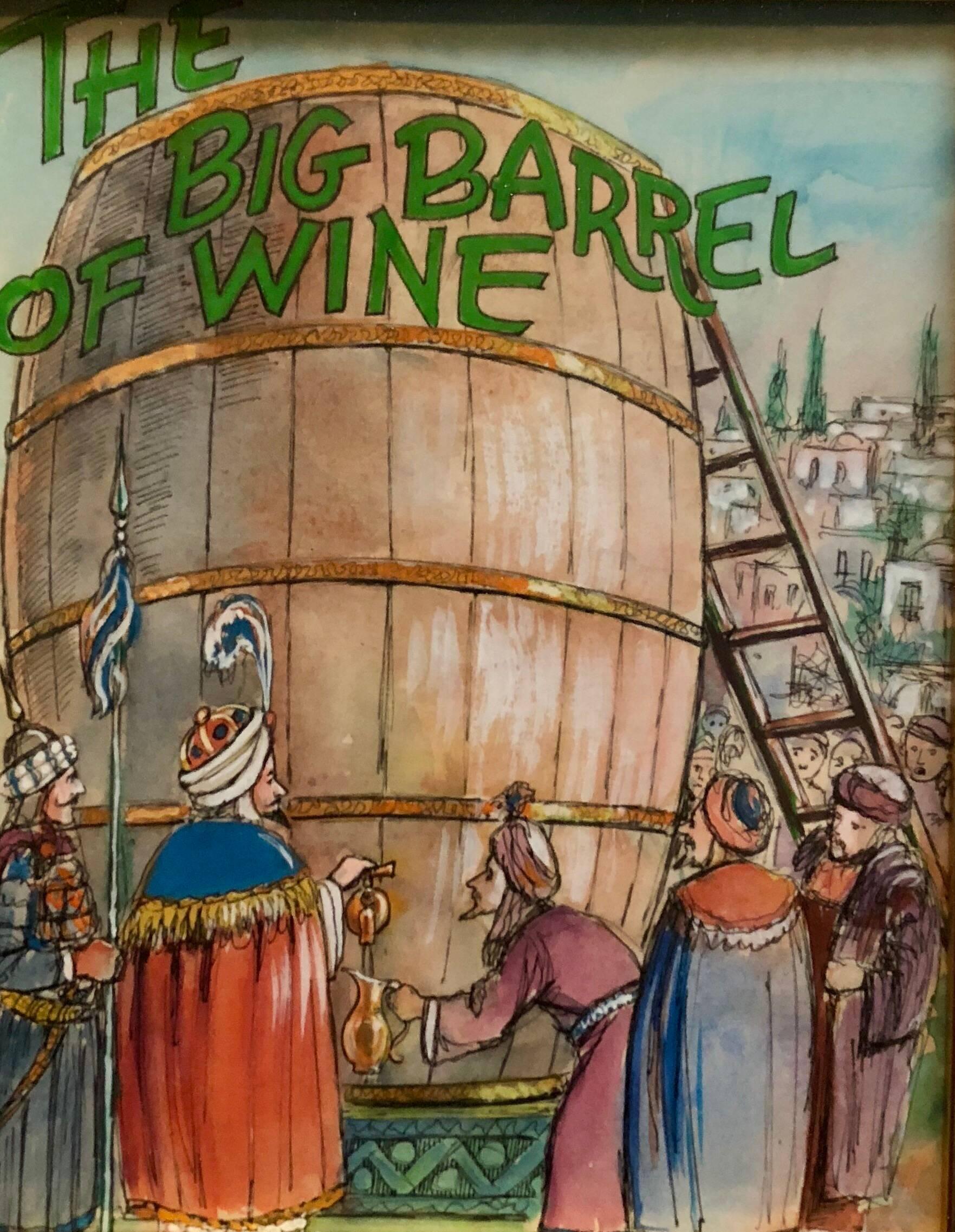 Zalman Kleinman - Barrel of Wine, Original Watercolor and Ink ...