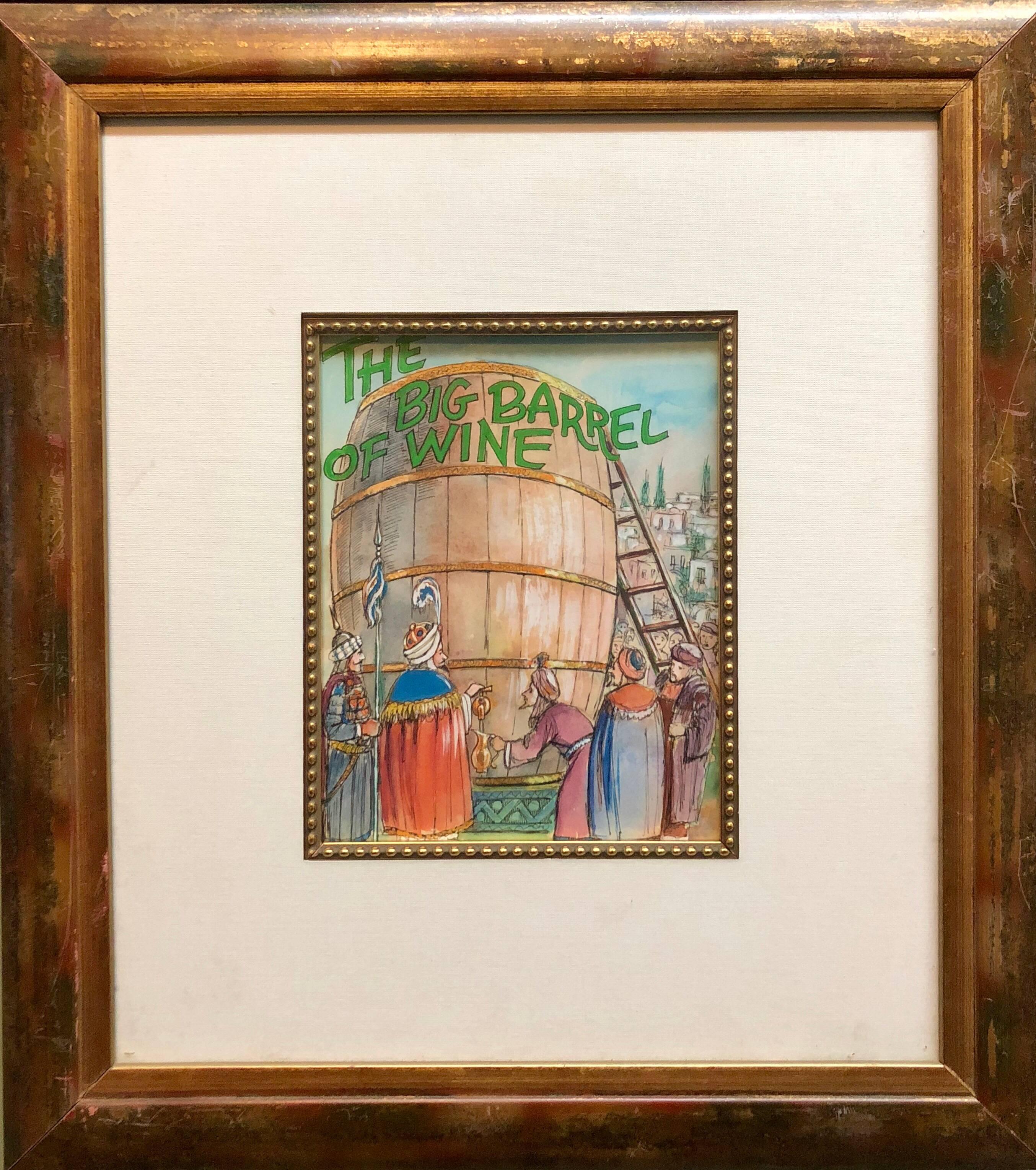 Zalman Kleinman - Barrel of Wine, Original Watercolor and Ink ...