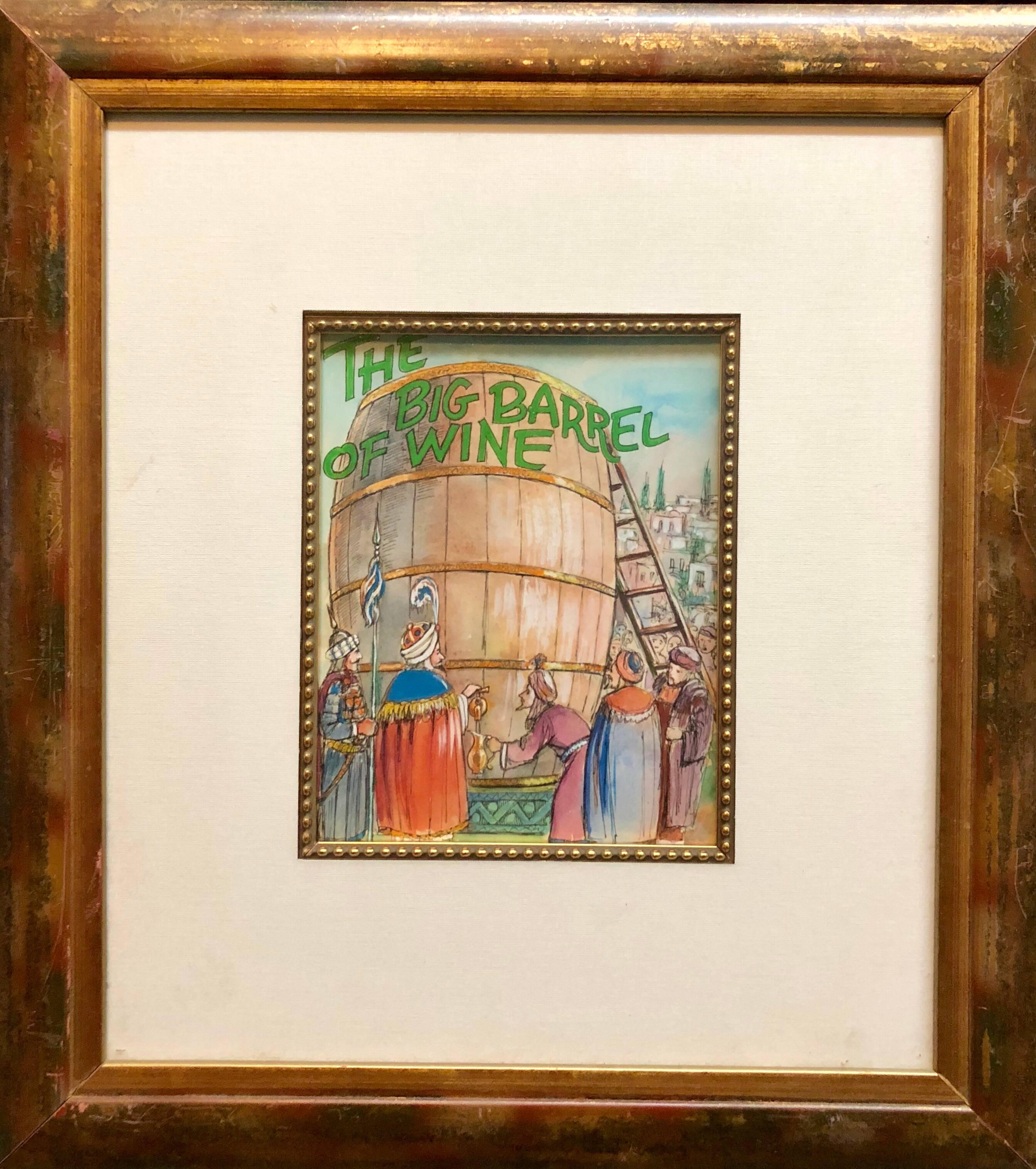 Zalman Kleinman - Barrel of Wine, Original Watercolor and Ink ...