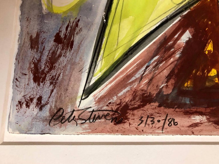 Peter Stevens - Large 80s Vibrant Dynamic Drawing/Painting Memphis ...