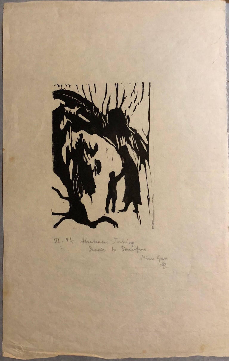 Mimi Gross - Woodcut Print, 'Abraham Teaching Isaac' Bible Scene Signed ...