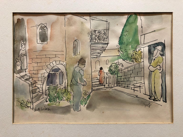Aharon Giladi - Old Yishuv, Israel, Watercolor Painting Israeli ...