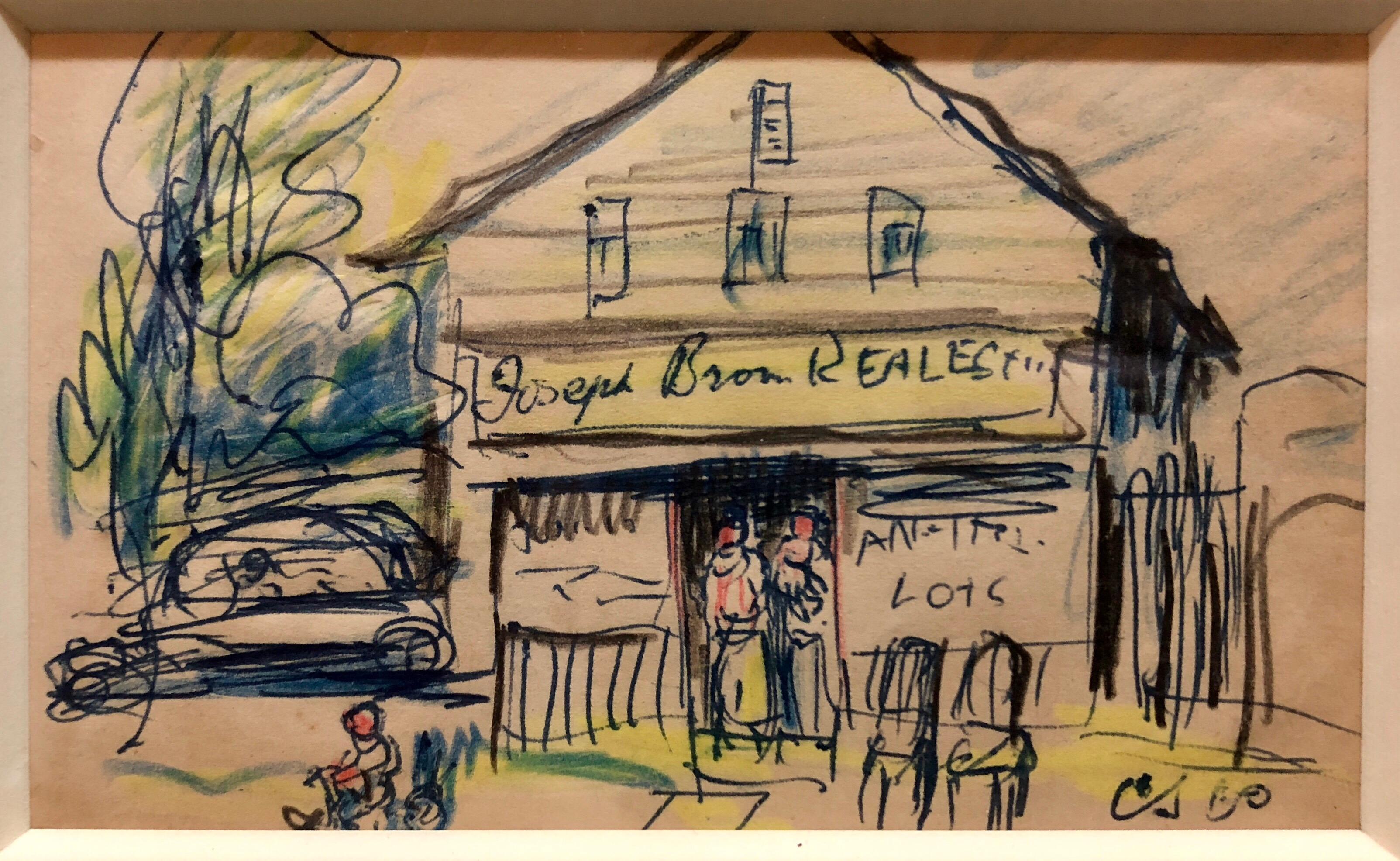 Charles Silberman - 1950s Landscape Study, Mixed Media Drawing WPA Era ...