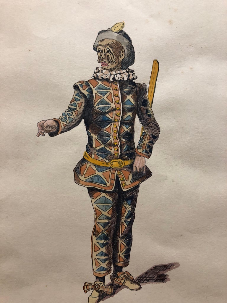 Unknown - Costume Stage Drawing Medieval Jester or Harlequin Figure ...