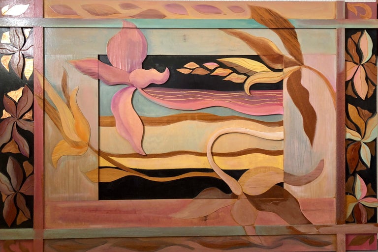 Helen Weber - 1970s Large Wood, Copper Inlay Sculpture Wall Relief ...