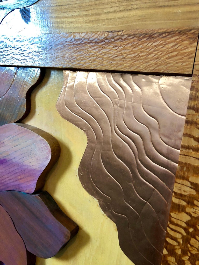 Helen Weber - 1970s Large Wood, Copper Inlay Sculpture Wall Relief ...