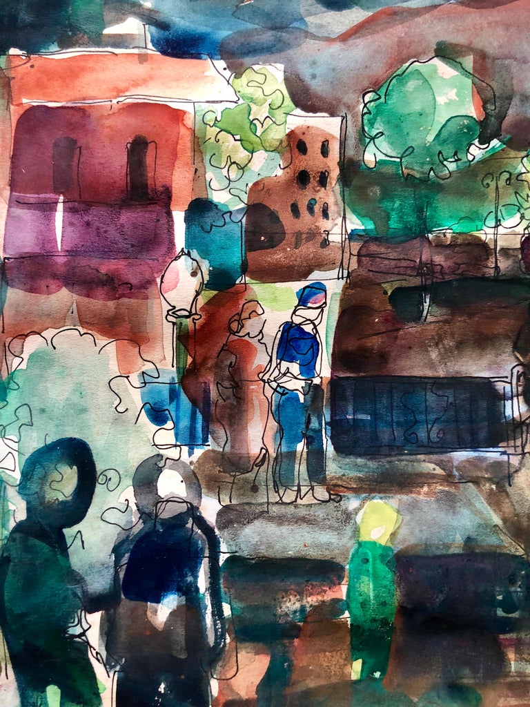 Aharon Giladi - Old Yishuv, Israel, Watercolor Gouache Painting Israeli ...