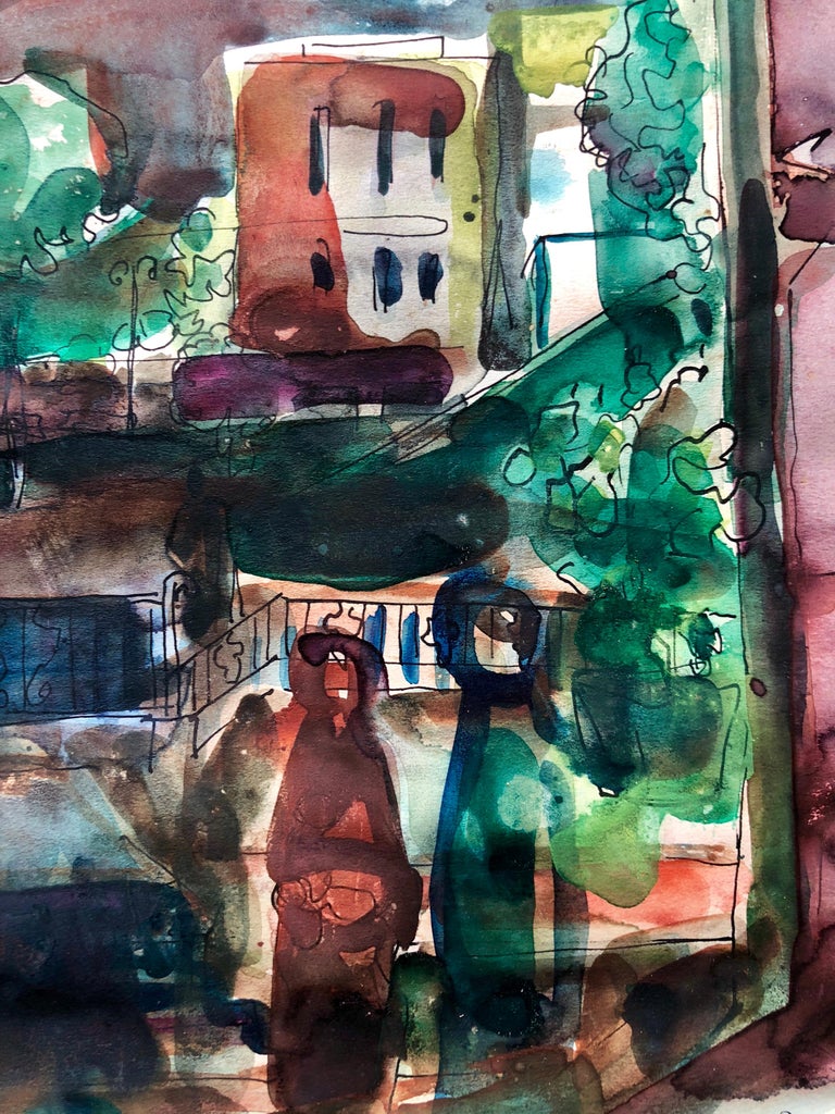 Aharon Giladi - Old Yishuv, Israel, Watercolor Gouache Painting Israeli ...