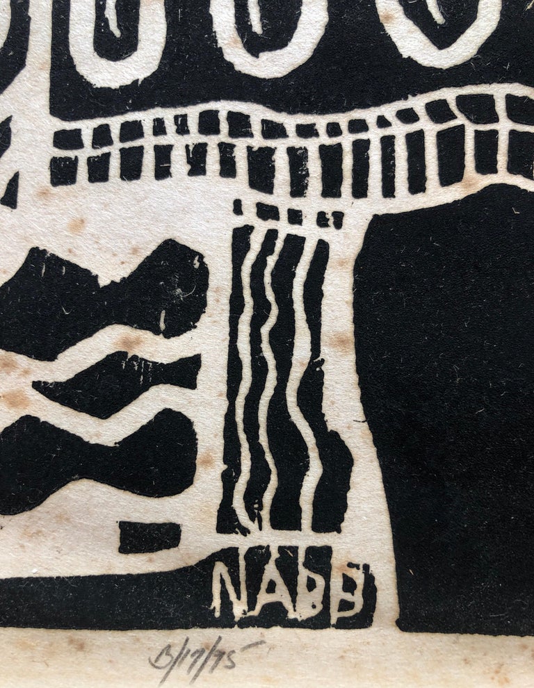 Paul Nabb - Ancient Fisherman, Mid Century Modernist Woodblock Print ...