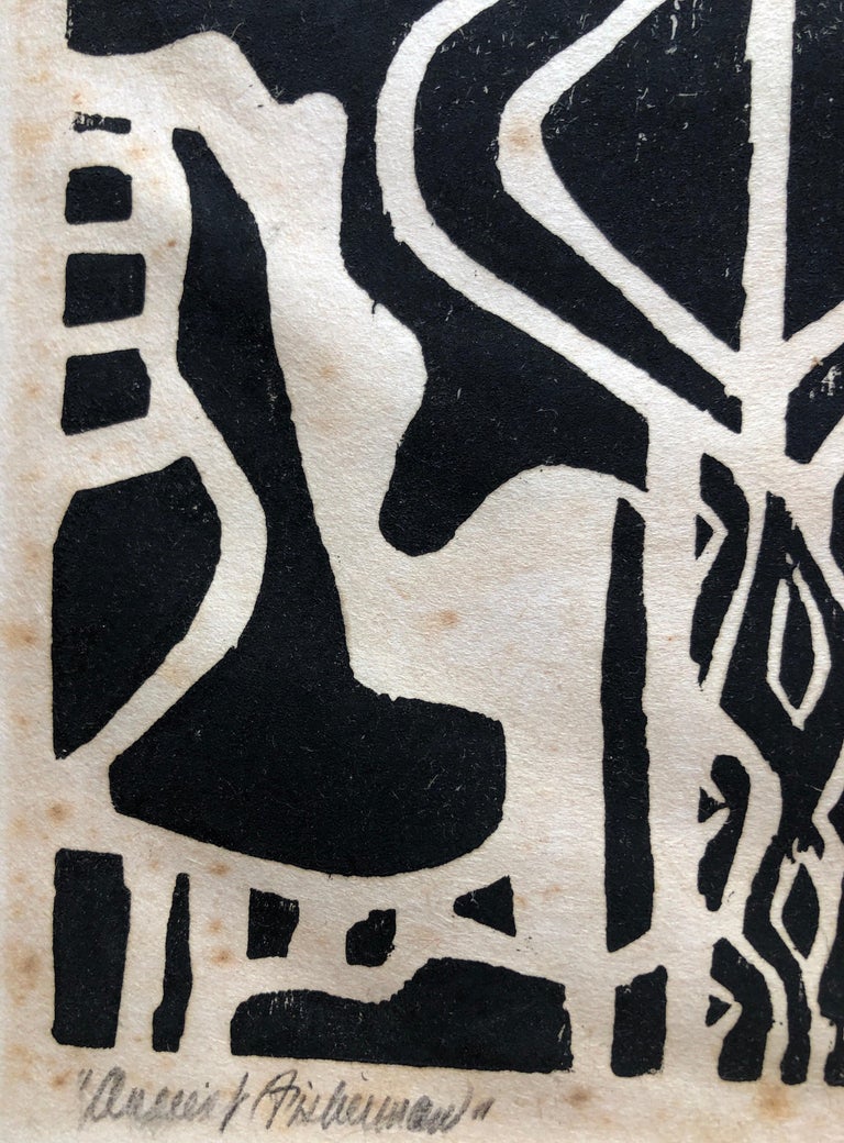 Paul Nabb - Ancient Fisherman, Mid Century Modernist Woodblock Print ...