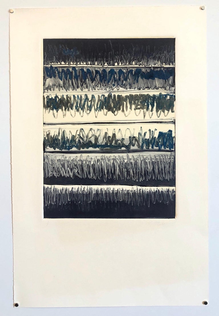 Pierre Obando - Abstract Expressionist Modernist Denim Blue Monoprint ...