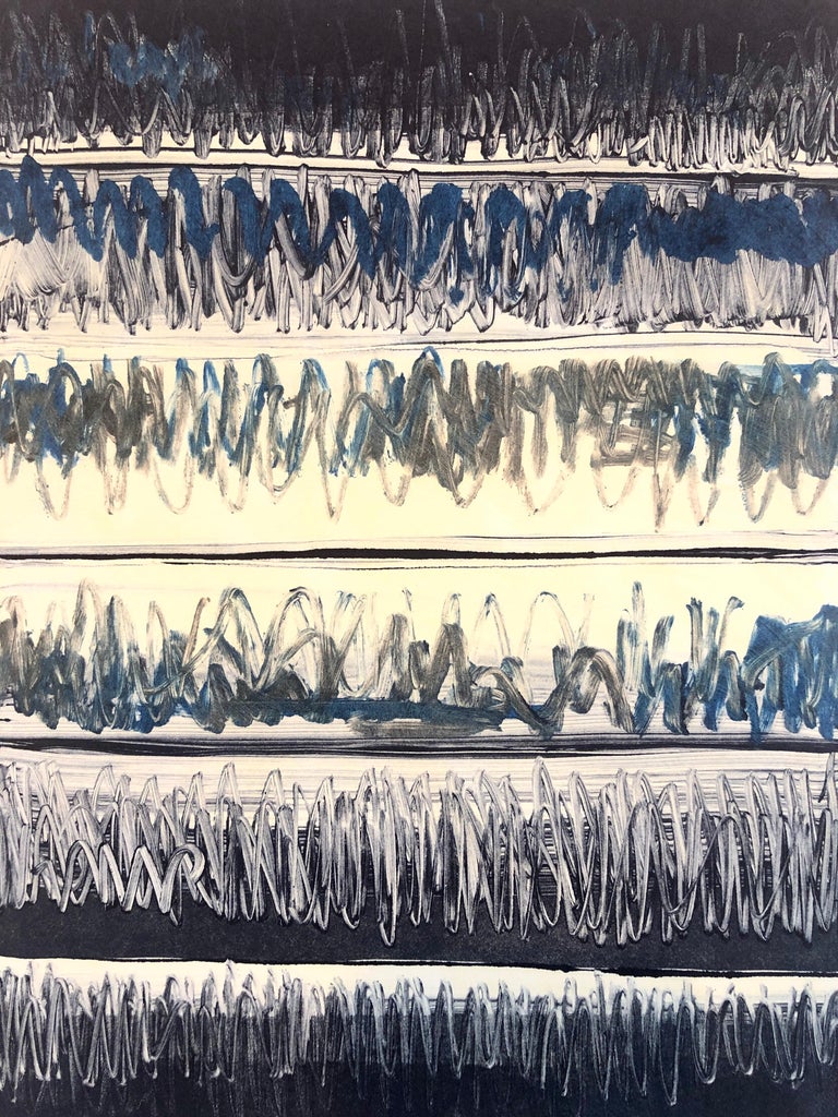 Pierre Obando - Abstract Expressionist Modernist Denim Blue Monoprint ...