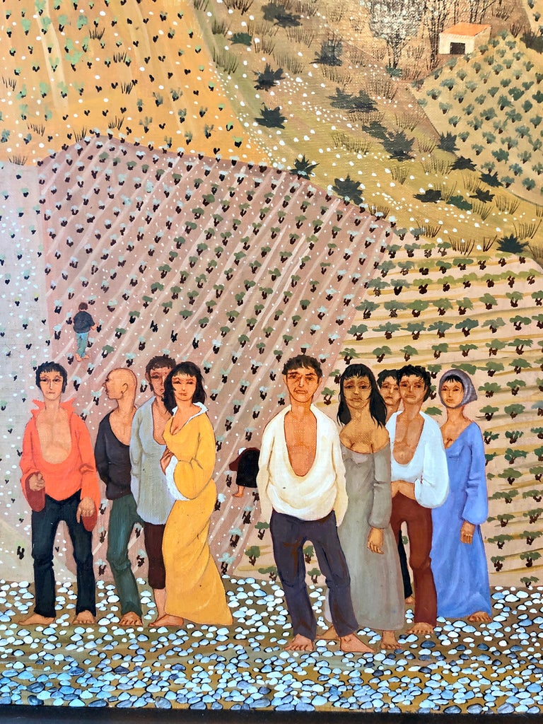 Max Savy - French Folk Art Naive Oil Painting Workers in Vineyard, Les ...