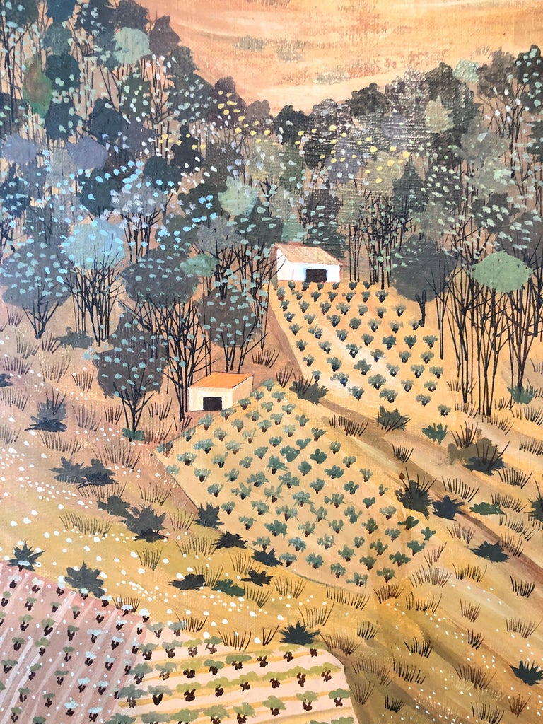 Max Savy - French Folk Art Naive Oil Painting Workers in Vineyard, Les ...