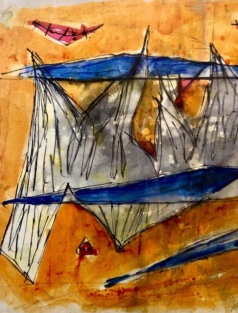 Marcel Janco - Rare Dada Artist Israeli Watercolor Painting Abstract ...