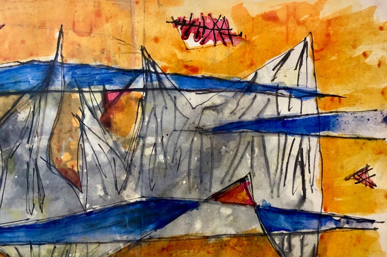 Marcel Janco - Rare Dada Artist Israeli Watercolor Painting Abstract ...