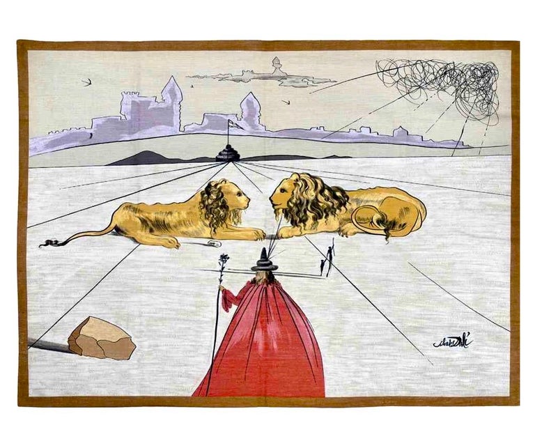 Surrealist Master Salvador Dali Vintage Woven Tapestry, Lions, Tribe of ...