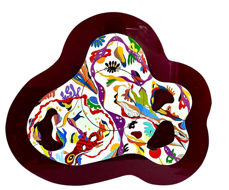 Unknown - Italian Surrealist Colorful Metal Enamel Plaque Painting Wall ...