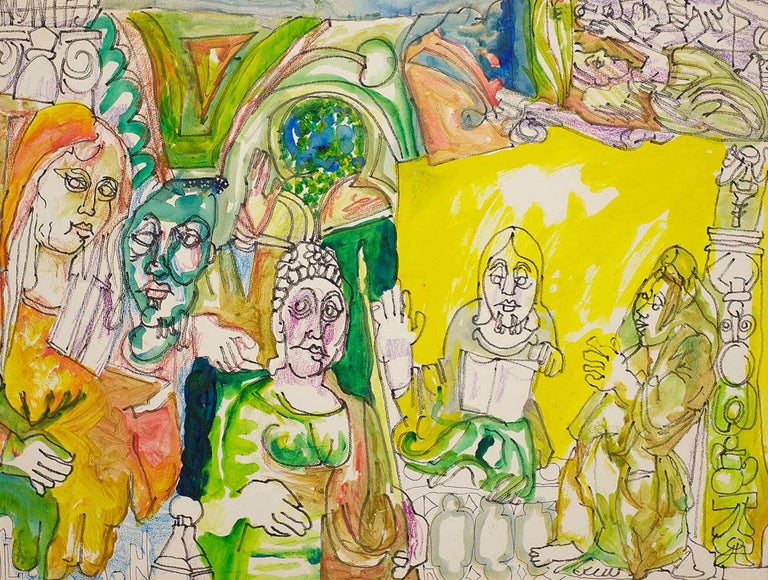 Paul Shimon - Women Who Lunch, Psychedelic Outsider Art For Sale at 1stDibs