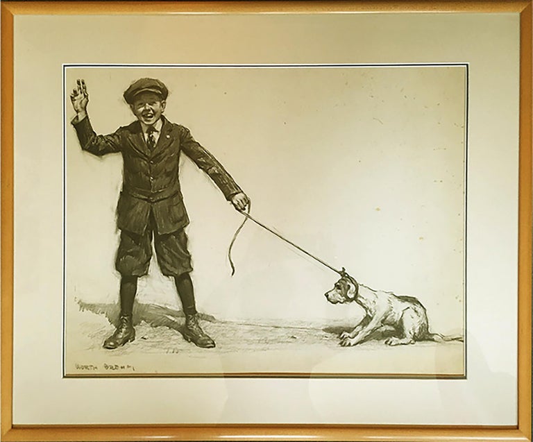 Worth Brehm - Sam pulling his new dog, Walter John For Sale at 1stDibs