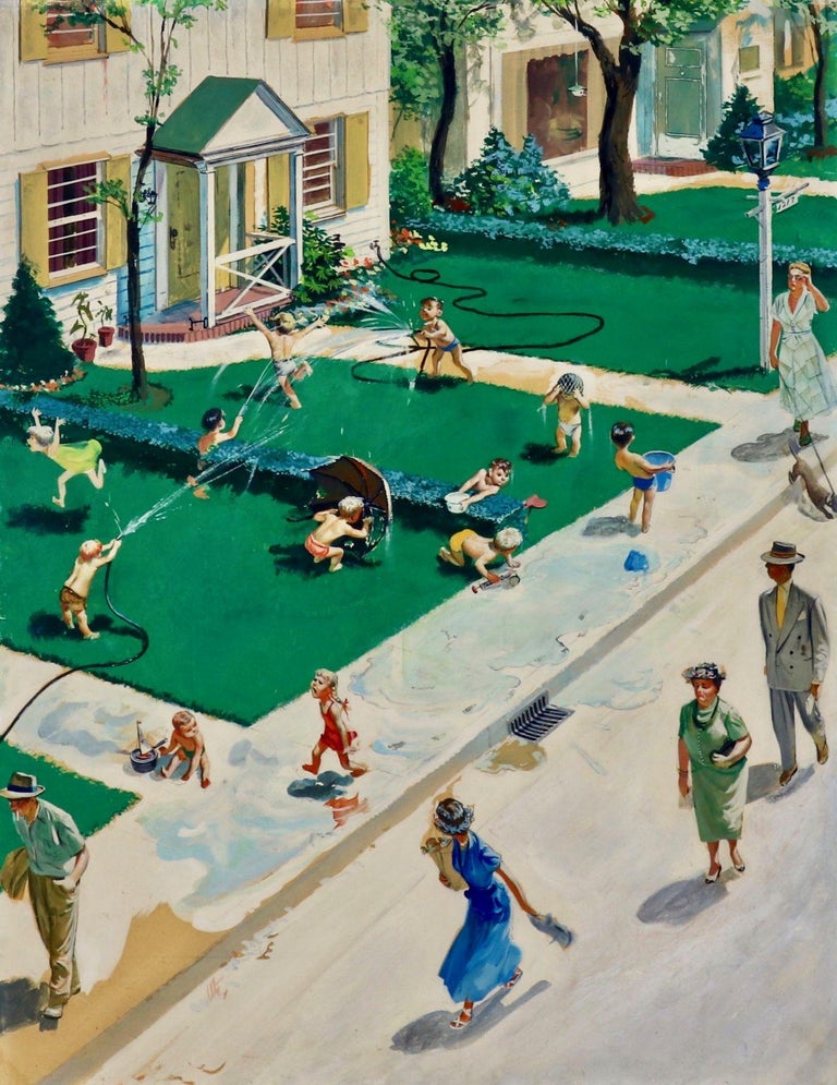 Thornton Utz - Water Fight, Saturday Evening Post Cover For Sale at 1stDibs