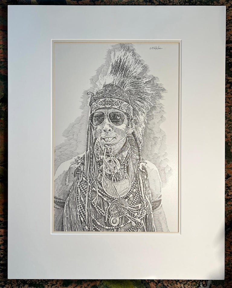 Murray Tinkelman - Native American Indian Portrait in Pen and Ink For ...