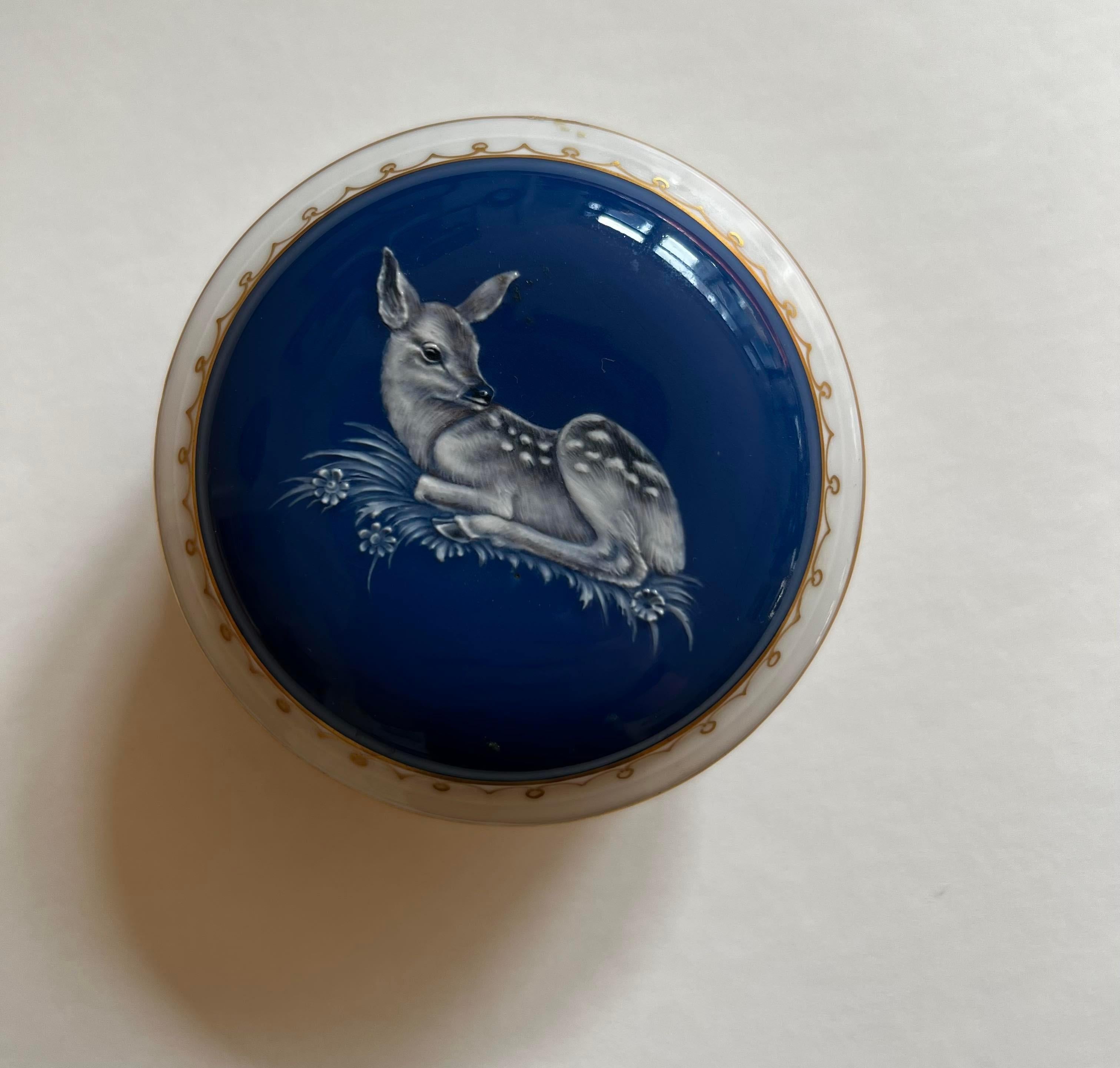 Unknown - Meissen Porcelain Box -- Embossed White Fawn on Blue at ...