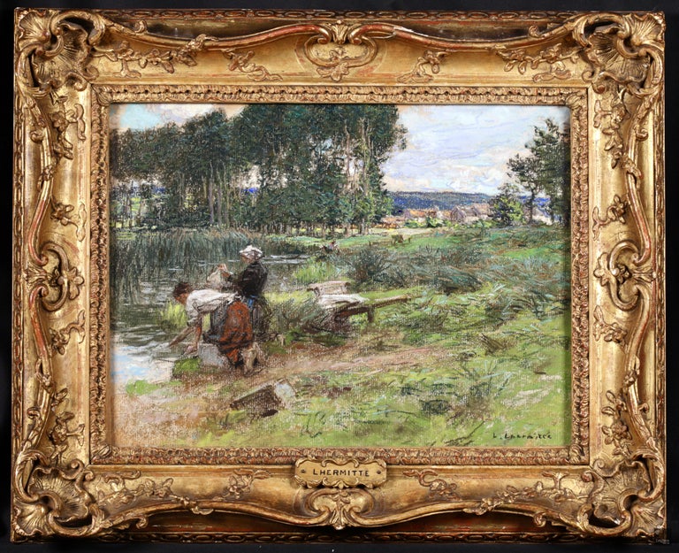 Léon Augustin Lhermitte - Deux Laveuses - Barbizon Pastel, Figures in ...