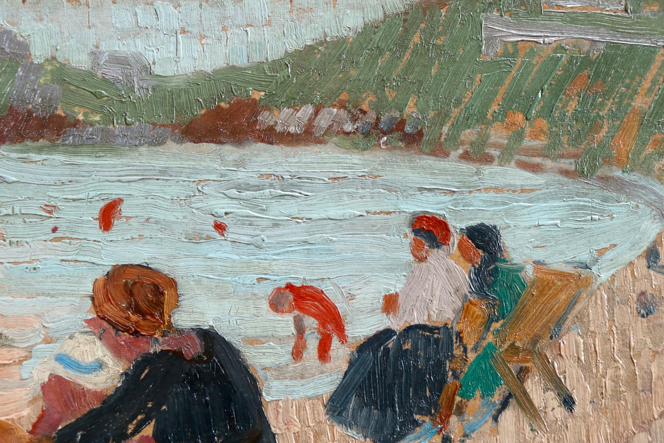 Charles Robert Boulet - Sur la plage - Pointillist Oil, Figures in ...