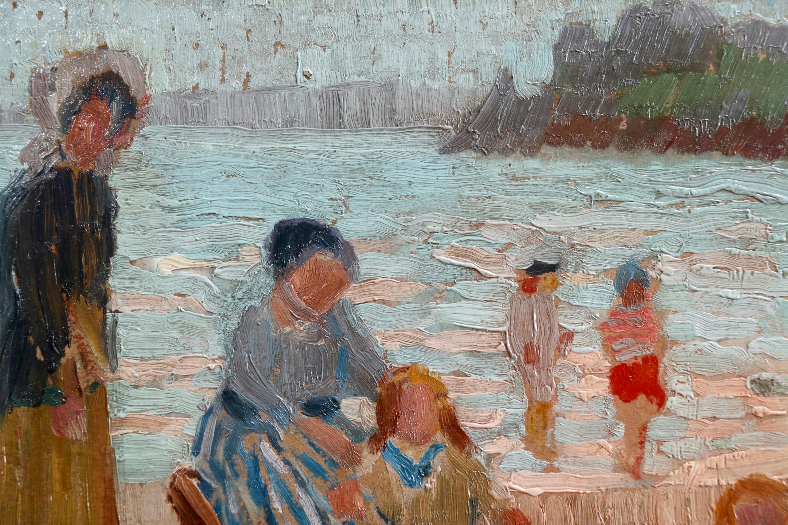 Charles Robert Boulet - Sur la plage - Pointillist Oil, Figures in ...