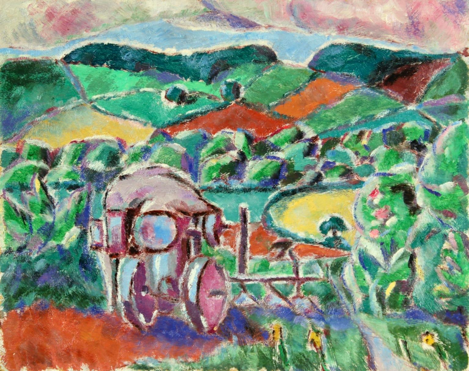 Unknown - 1957 Vintage Swedish Framed Cubist Landscape Oil Painting ...