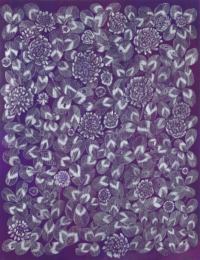Margot Glass - Clover (purple), patterned floral still life drawing at ...