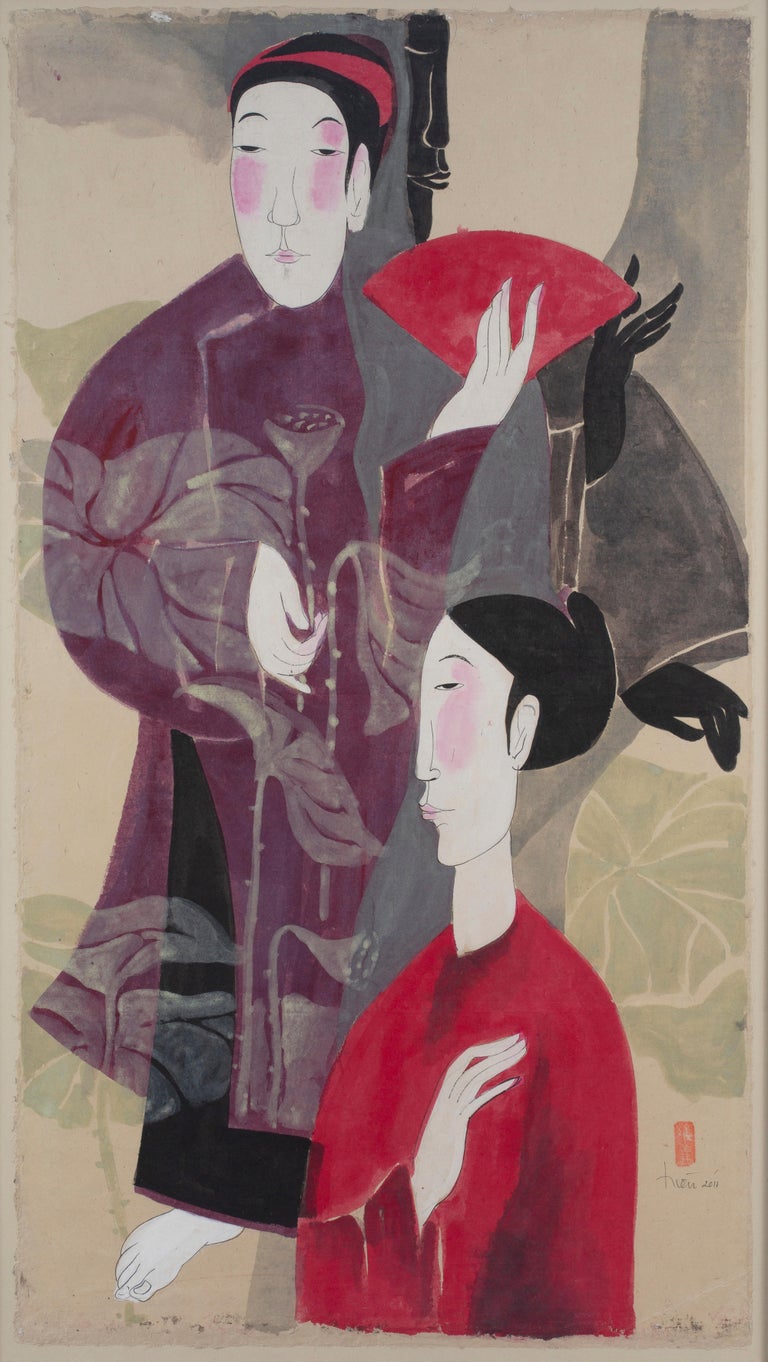 Vu Thu Hien - 'Language of Love' Conceptual Portrait Painting of a Couple For Sale at 1stDibs