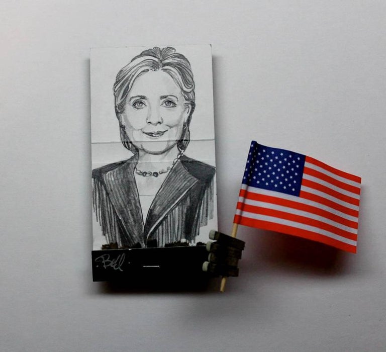 Matchbox Artists - Hillary Clinton- figurative black and white drawing ...