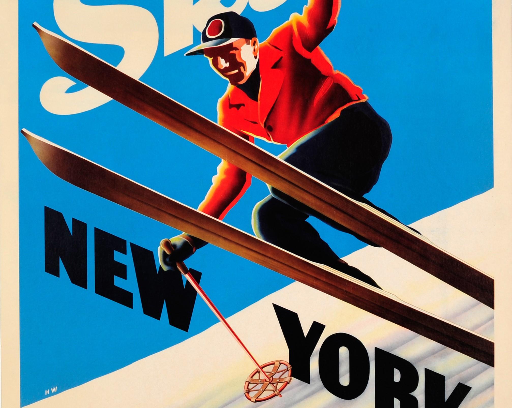 H.W. - Original Vintage Skiing Poster Ski New York Ft. Skier Courtesy ...