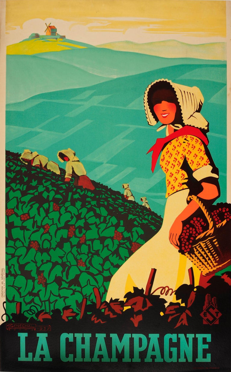 Adrien Senechal - Original Vintage Travel Poster For La Champagne Wine ...