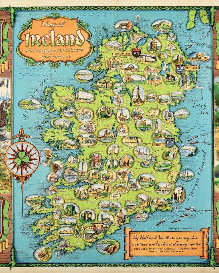 David William Burley - Original Vintage Travel Poster Map Of Ireland ...
