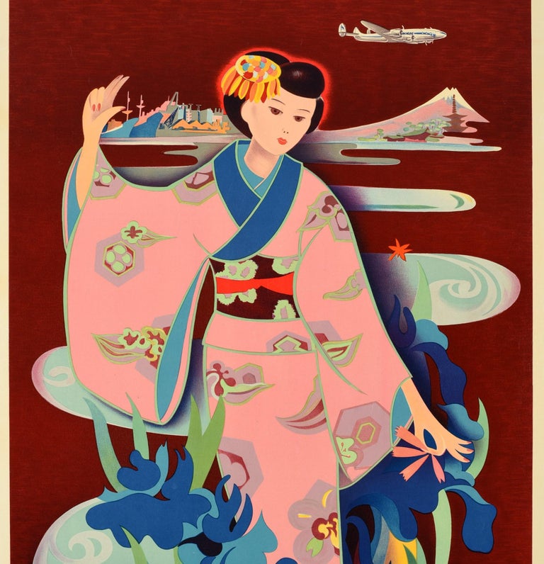 Tabuchi - Original Vintage Air France Travel Poster Paris Tokio Tokyo ...