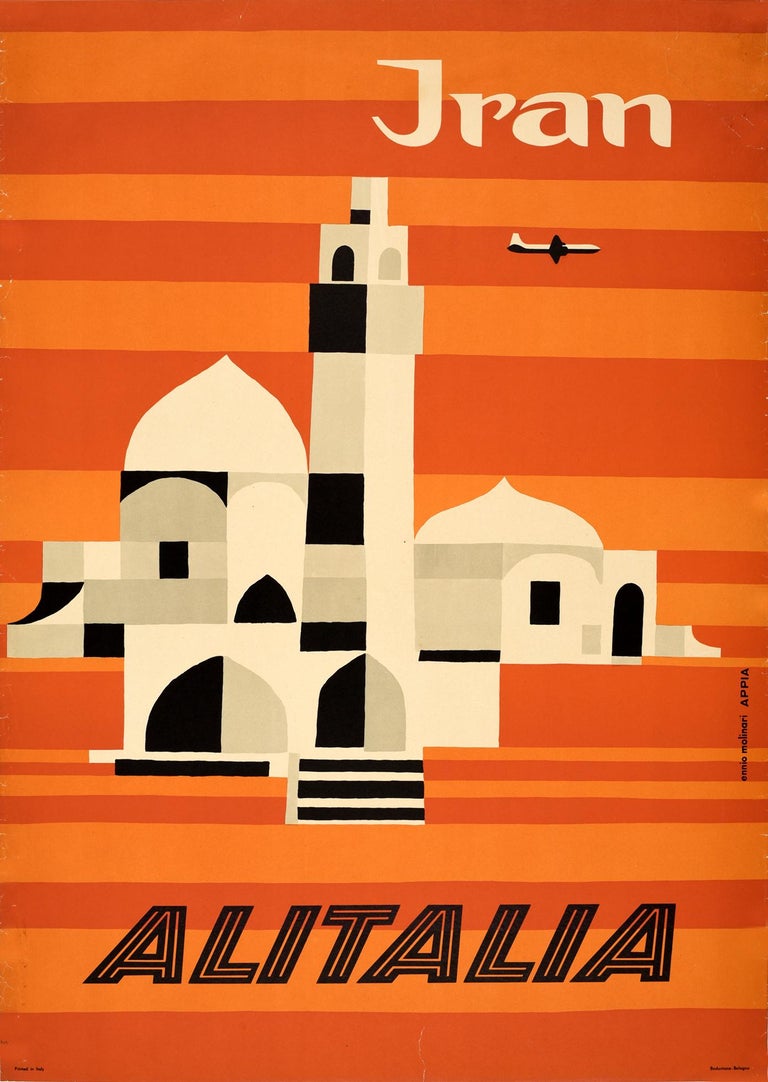 Ennio Molinari - Original Vintage Mid Century Travel Poster For Iran By ...