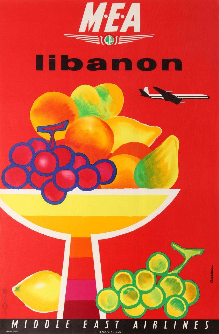Jacques Auriac - Original Vintage Travel Poster For Libanon Lebanon MEA Middle East Airlines ...
