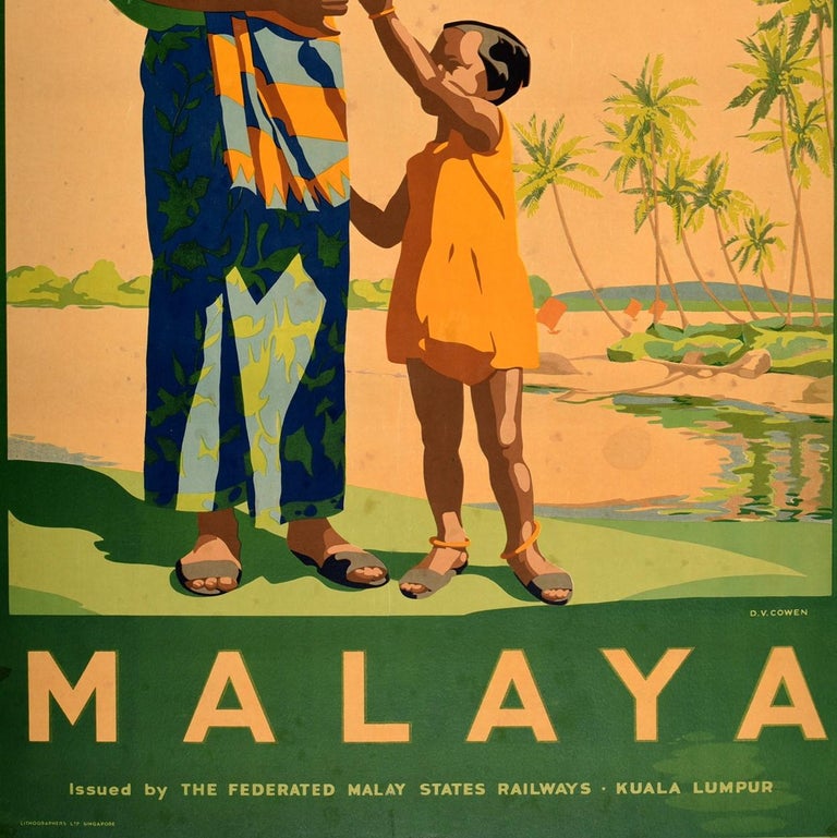 D.V. Cowen - Original Vintage FMS Railway Travel Poster For Malaya ...