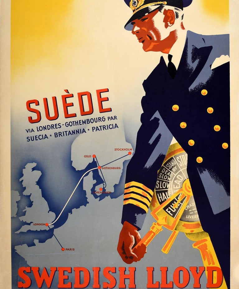G. G. Bratt - Original Vintage Poster Svenska Lloyd Travel London Paris ...